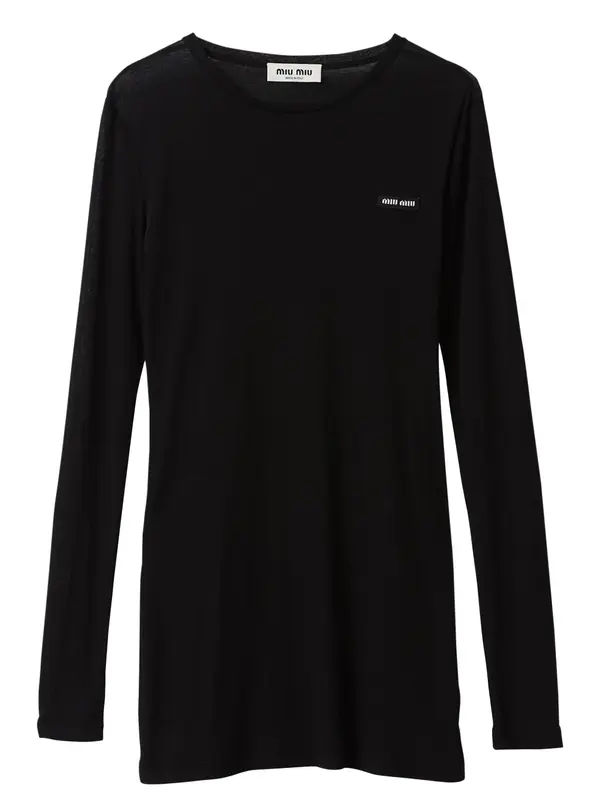 Miu Miu Cotton Mini Dress With Logo - Black