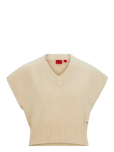 Hugo Relaxed-fit V-neck Knitted Top - Open Beige