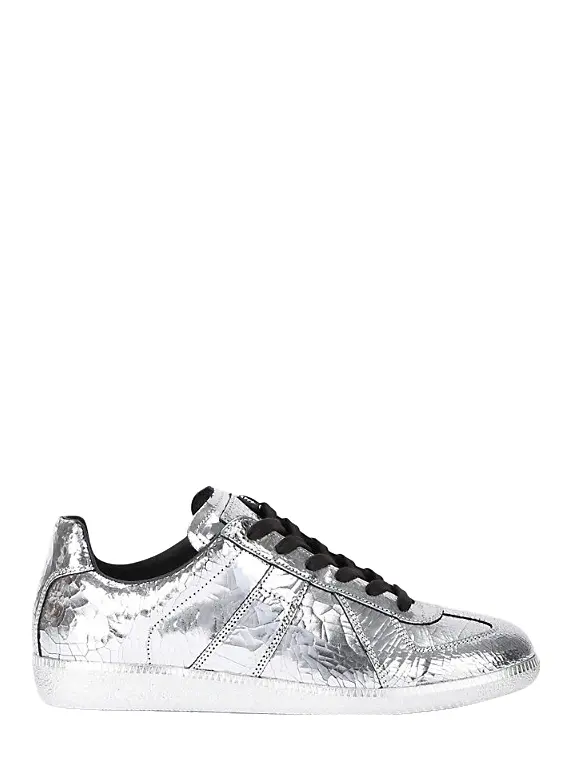 MAISON MARGIELA Replica Broken Mirror Metallic Low-top Leather Trainers - Silver