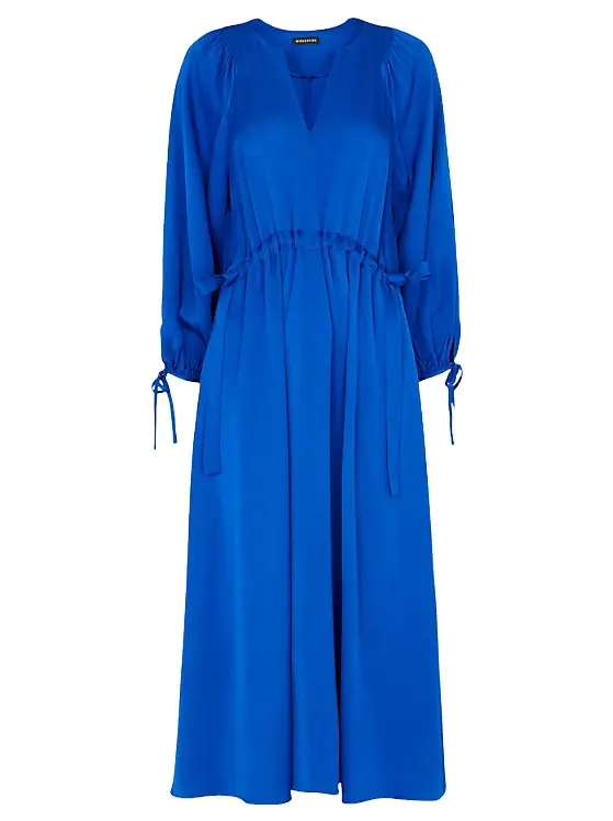 Whistles Molly Ruched Satin Midi Dress - Blue
