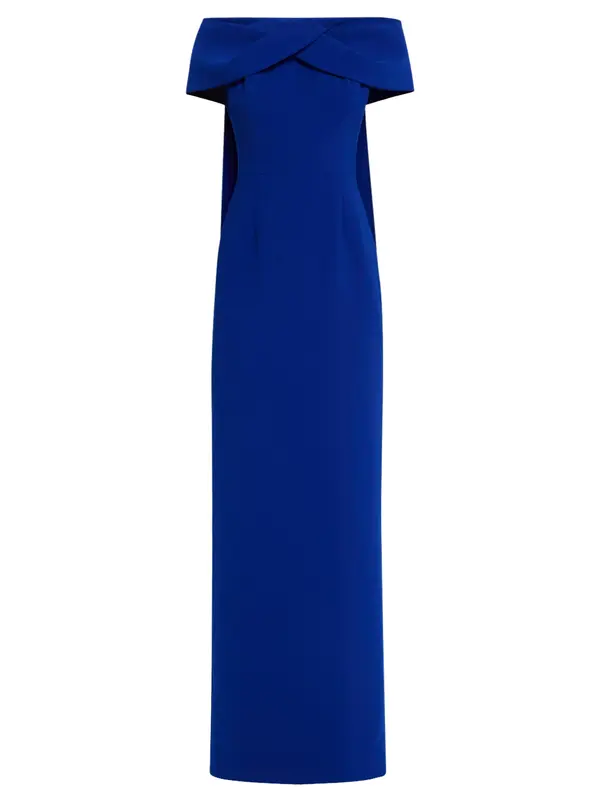 Rickie Freeman For Teri Jon Draped Off-the-shoulder Crepe Gown - Royal Blue