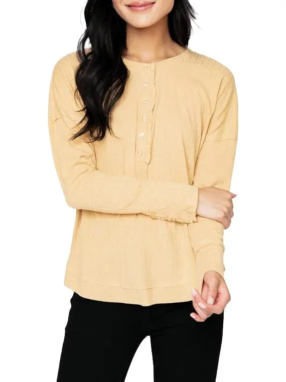 GIBSONLOOK Ruffle Trim Pointelle Henley - Yellow