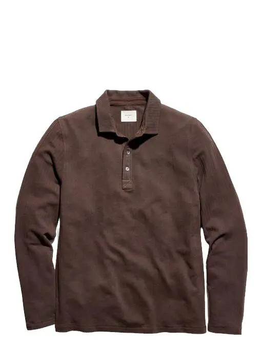 Billy Reid Long Sleeve Textured Stripe Polo - Chocolate