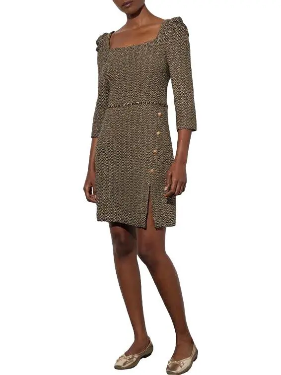 Ming Wang Metallic Tweed Sheath Dress - Black/gold