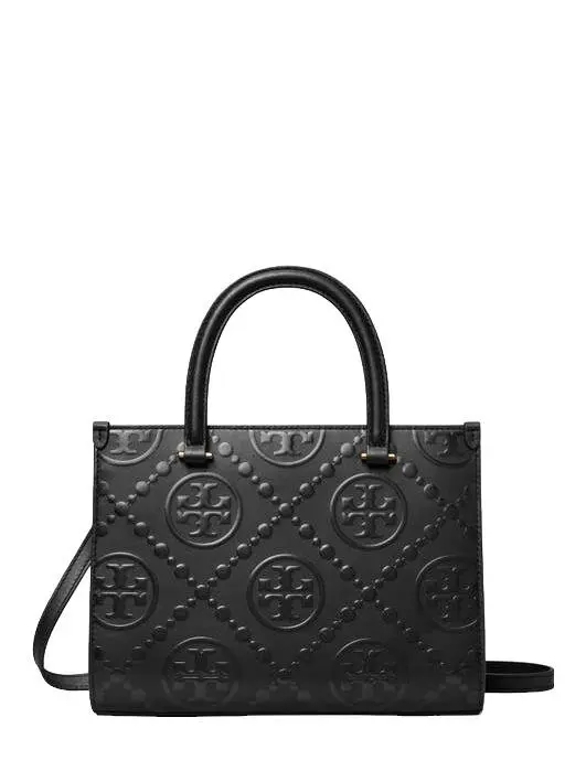 Tory Burch T Monogram Embossed Jacquard Square Tote - Black