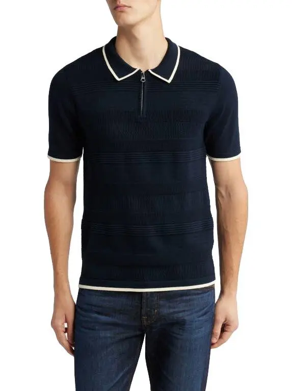 SCHOTT Tipped Quarter Zip Polo - Dark Navy