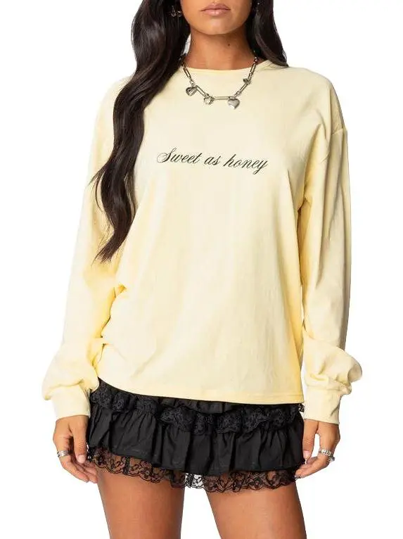 EDIKTED Honeybee Long Sleeve Graphic T-shirt - Yellow