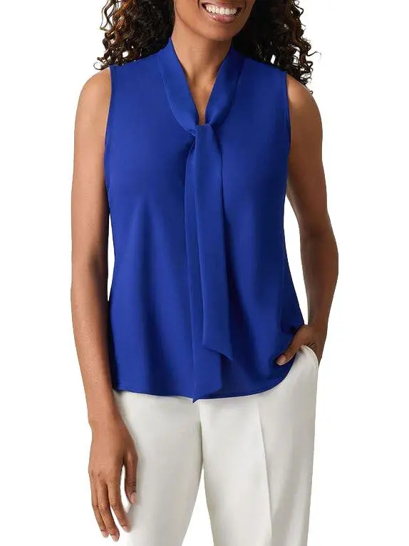 KASPER Sleeveless Tie-neck Top - Royal