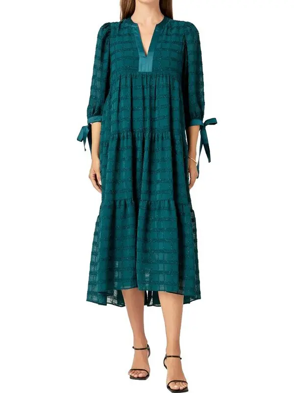 English Factory Textured Chiffon Midi Dress - Emerald