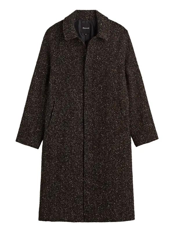 Madewell Raglan-sleeve Topcoat In Italian Herringbone Fabric - Chocolate Multi