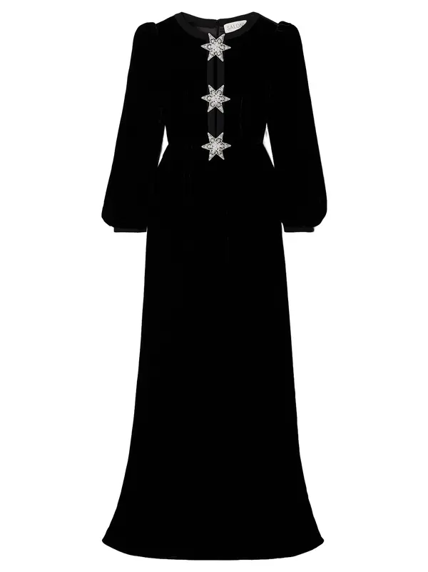 Saloni Camille Embellished Velvet Gown - Black