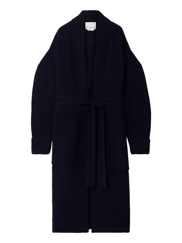 Sasuphi Belted Ribbed Merino Wool And Cashmere-blend Cardigan - Blue