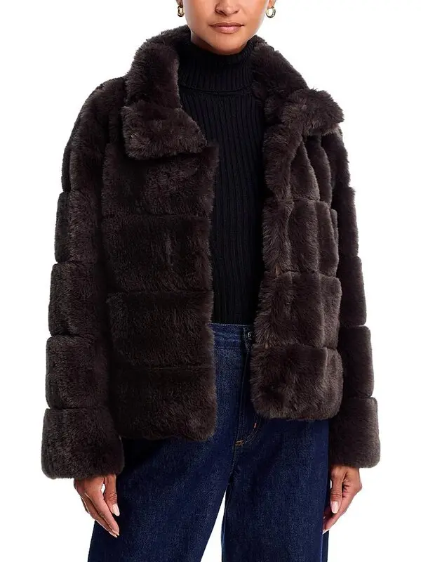 Aqua Eva Faux Fur Jacket - Espresso