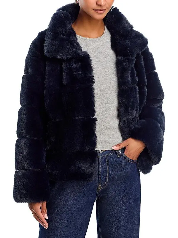 Aqua Eva Faux Fur Jacket - Navy