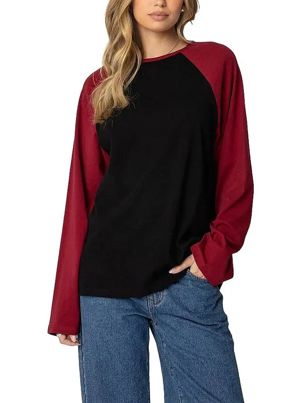 EDIKTED Oversized Raglan Long Sleeve T-shirt - Black