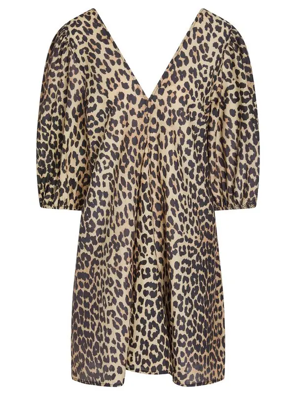 GANNI Leopard-print Cotton And Silk-blend Mini Dress - Animal Print