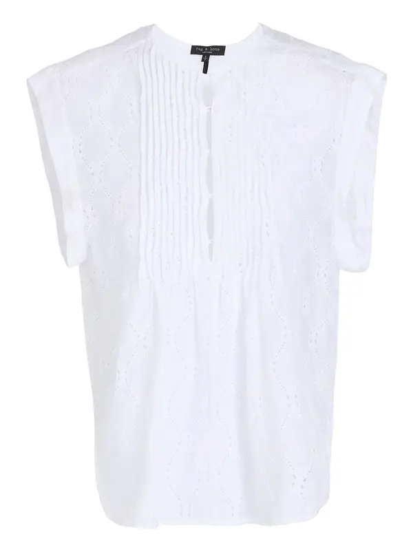 Rag & Bone Gabby Broderie Anglaise Ramie Top - White