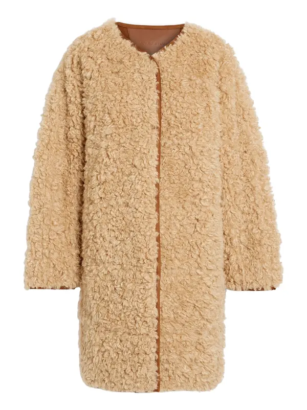 STAND STUDIO Paola Reversible Teddy Fleece Coat - Camel