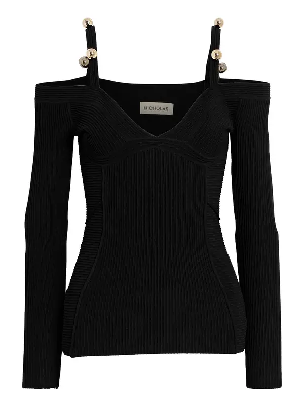 NICHOLAS Cold-shoulder Ribbed-knit Top - Black