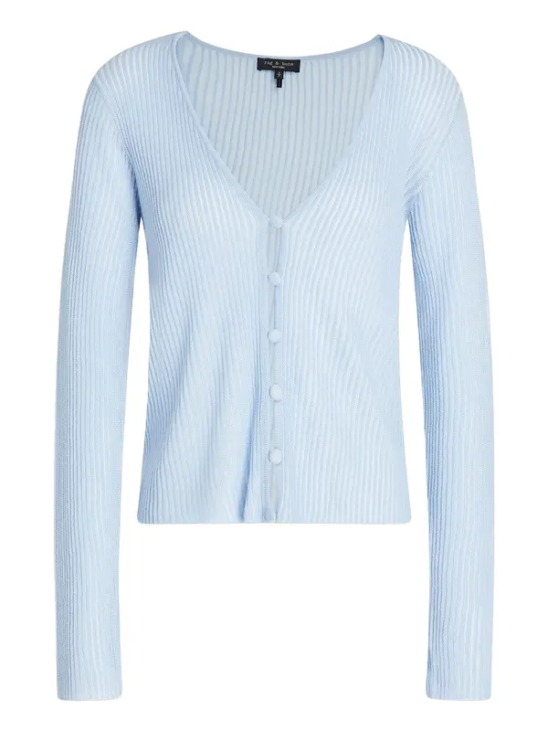 Rag & Bone Dorit Ribbed Merino Wool-blend Cardigan - Light Blue