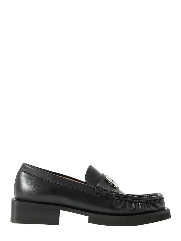 GANNI Butterfly Logo-embellished Leather Loafers - Black