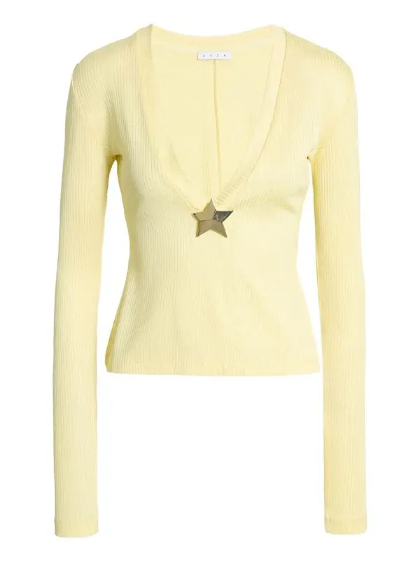 AREA Embellished Ribbed Jersey Top - Pastel Yellow