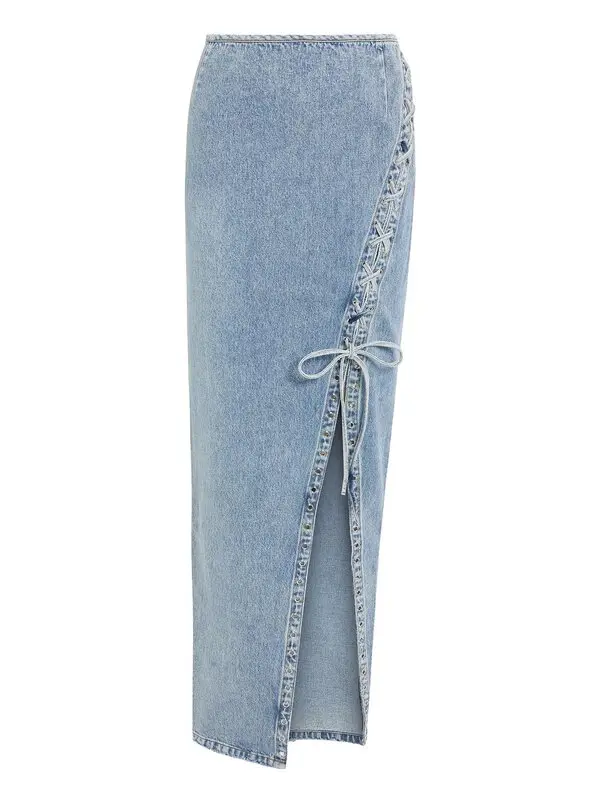 Retrofete Zahlia Lace-up Denim Maxi Skirt - Light Denim