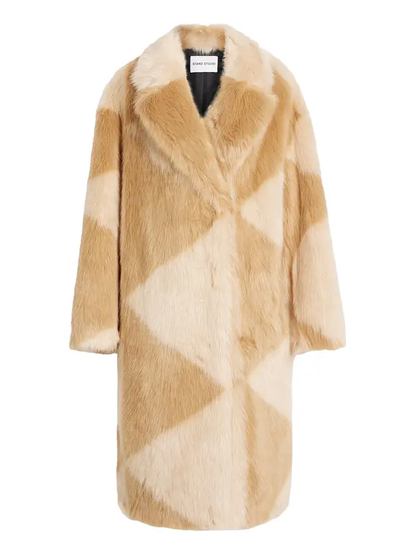 STAND STUDIO Genevieve Checked Plush Coat - Beige