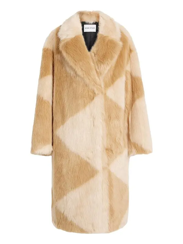 STAND STUDIO Genevieve Checked Plush Coat - Beige