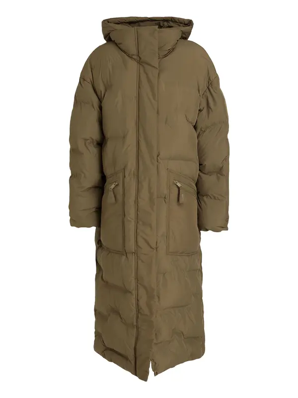 GANNI Quilted Shell Hooded Coat - Army Green