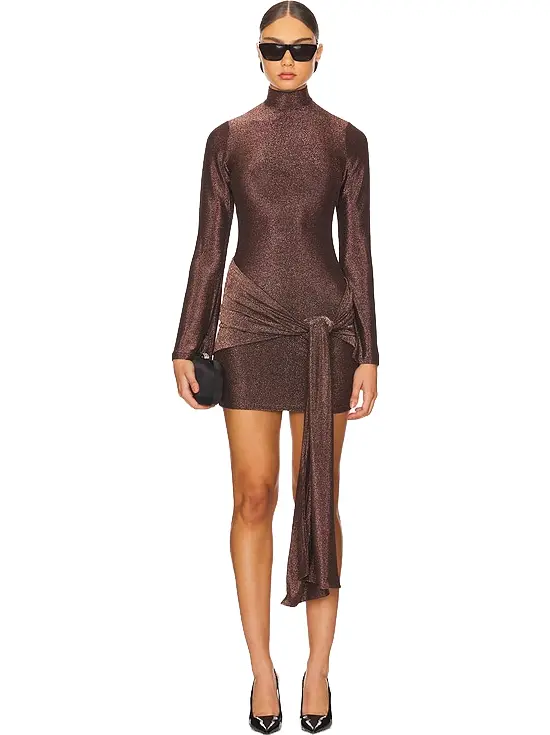 Bardot Seraphina Tie Front Metallic Dress - Bronze
