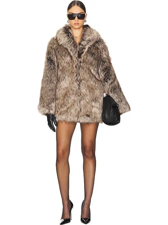 Lpa Elliana Faux Fur Coat - Brown & Grey