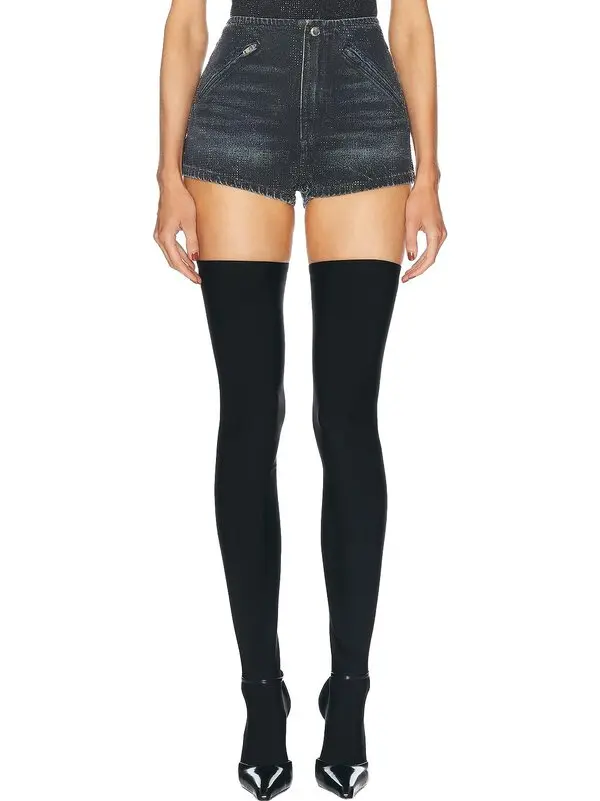 Alexander Wang Hotfix Crystal Moto Mini Short - Black Crackle Indigo