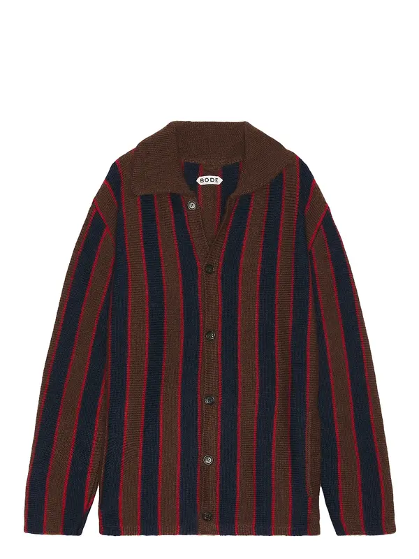 BODE Mohair Stripe Cardigan - Navy & Brown
