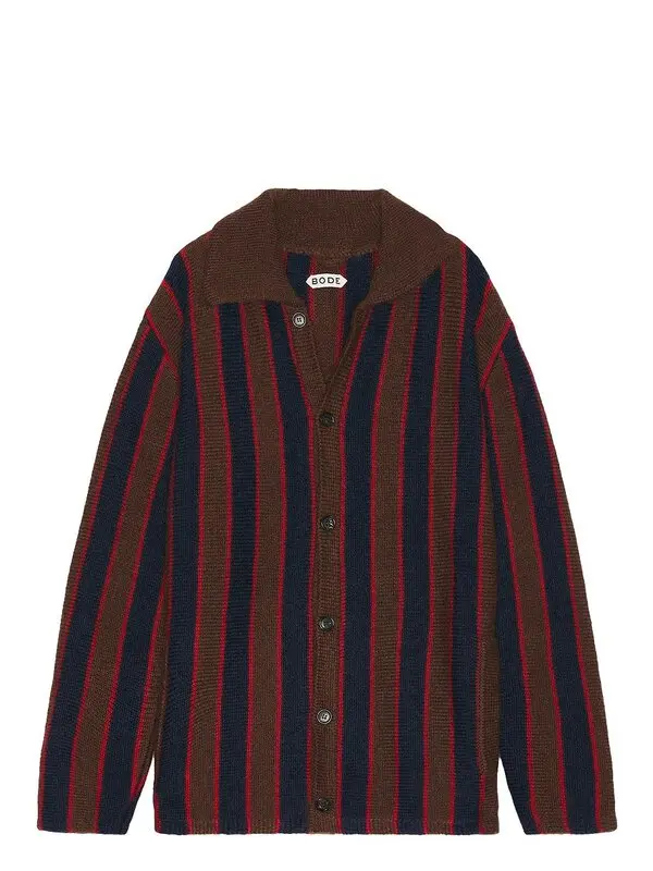 BODE Mohair Stripe Cardigan - Navy & Brown