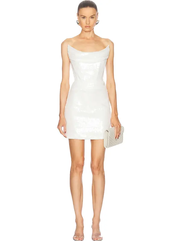 Mach & Mach Sequin Corset Mini Dress - White