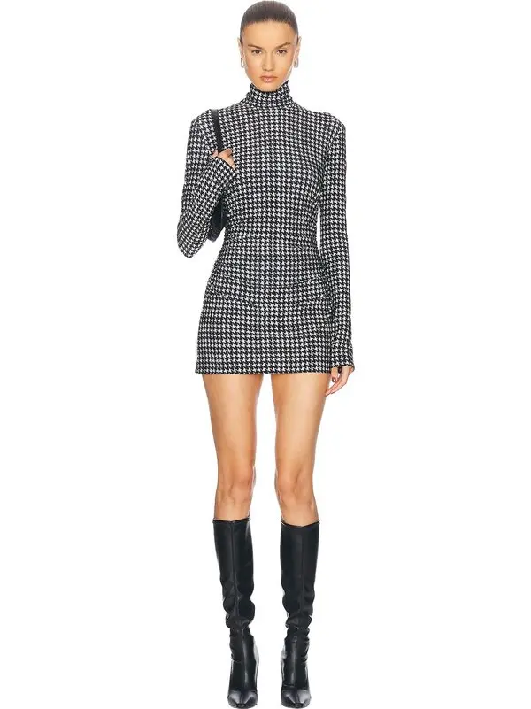 Norma Kamali Long Sleeve Turtleneck Pickleball Dress - Large Houndstooth