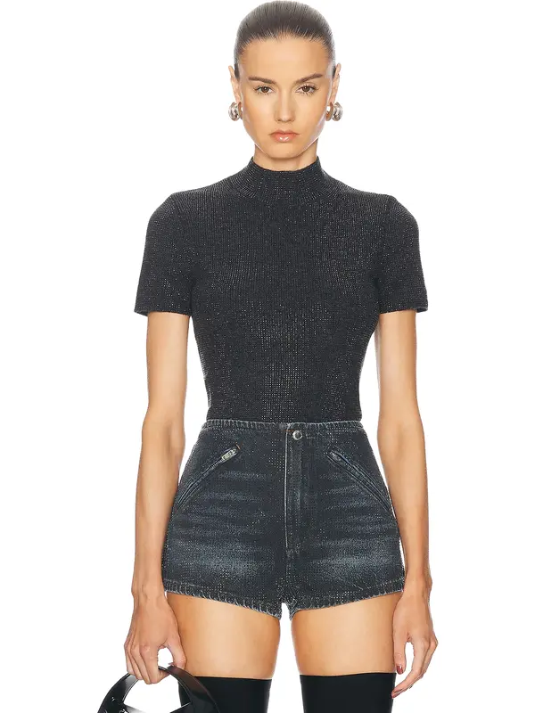 Alexander Wang Hotfix Crystal Mock Neck Tee - Charcoal