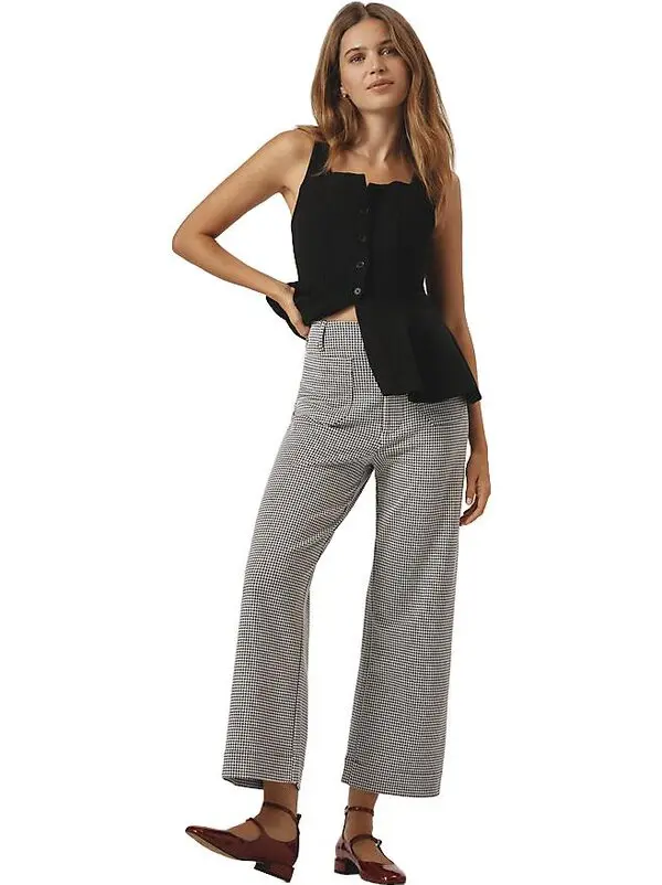 Maeve The Colette Houndstooth Crop Wide-leg Pants - Black & White Houndstooth