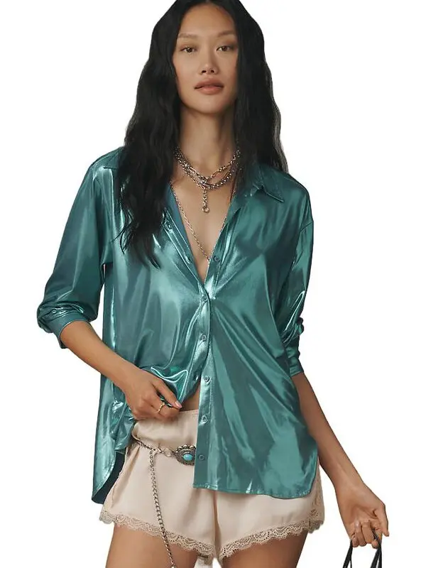 Anthropologie Shine Buttondown Shirt - Galapagos Green