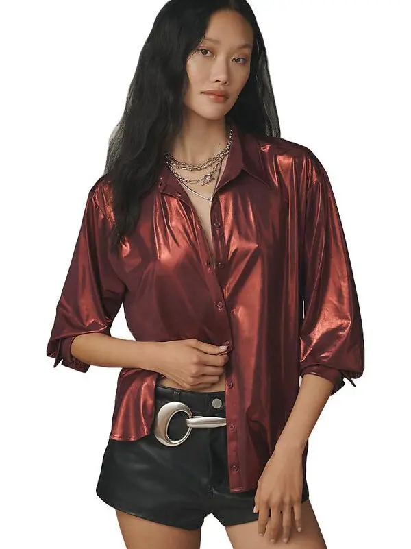 Anthropologie Shine Buttondown Shirt - Red Mahogany