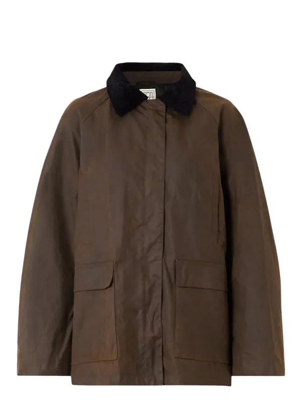TOTÊME Oversized Corduroy-trimmed Waxed Organic Cotton Jacket - Brown