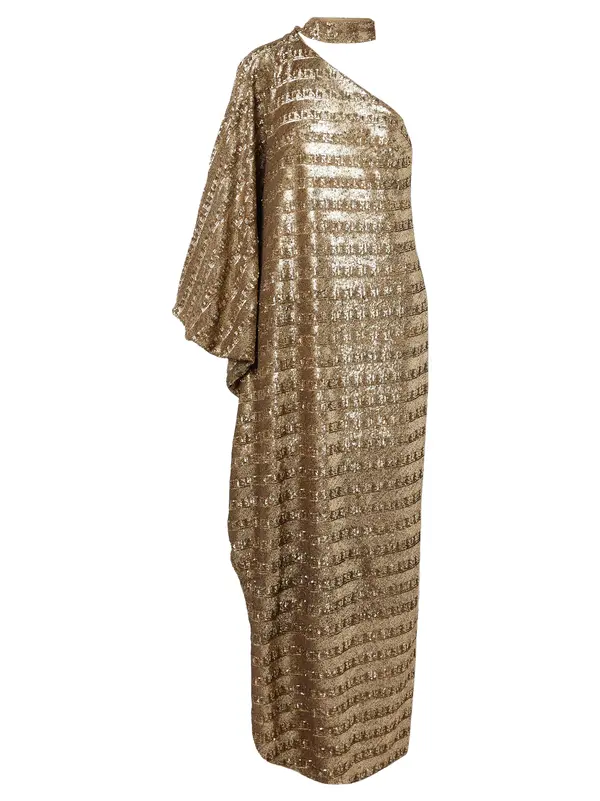 TALLER MARMO One-sleeve Draped Sequined Gown - Gold