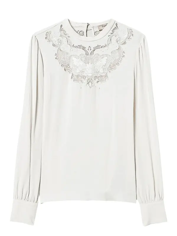TWINSET Floral-embroidered Crepe Blouse - White