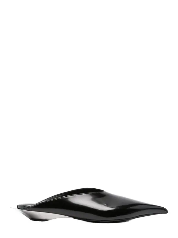 MUGLER Patent Leather Fang Flat Mules - Black