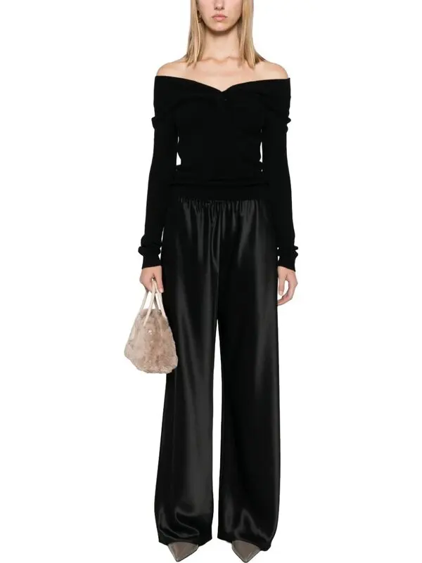 Almada Label Bias Satin Trousers - Black