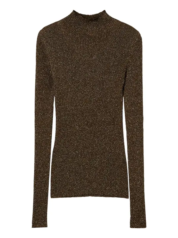 TWINSET High-neck Lurex Sweater - Brown