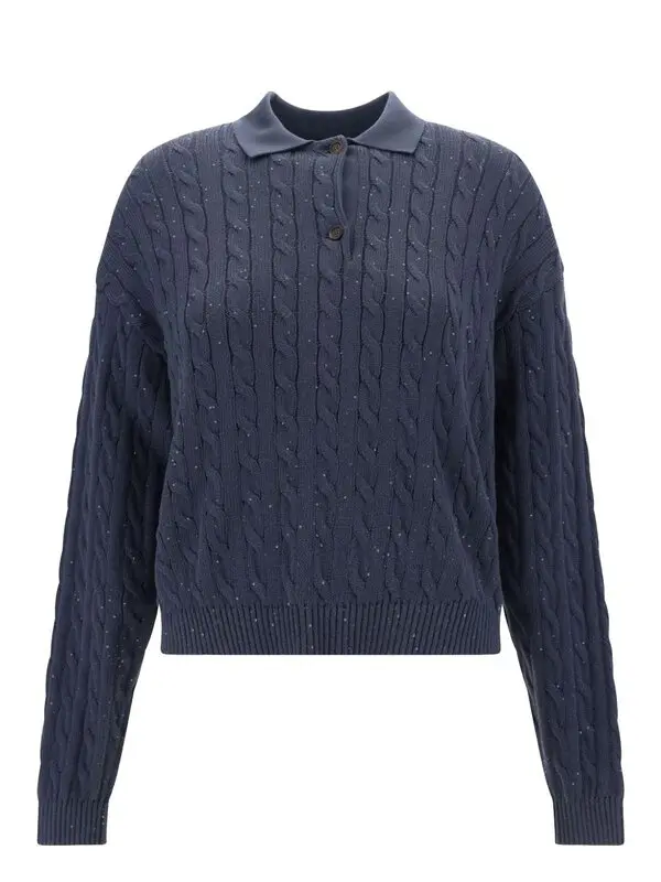 Brunello Cucinelli Sequin-embellished Cable-knit Sweater - Blue