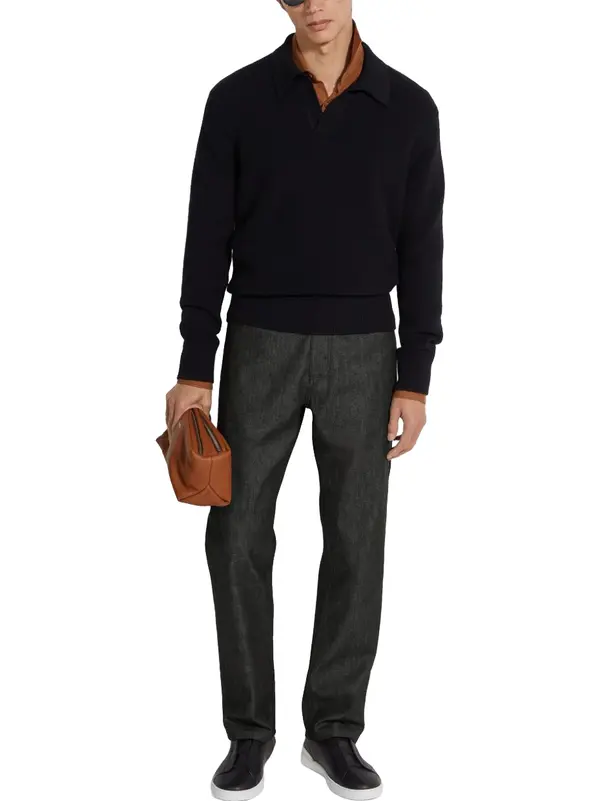 Zegna Oasi Cashmere Polo Shirt - Black
