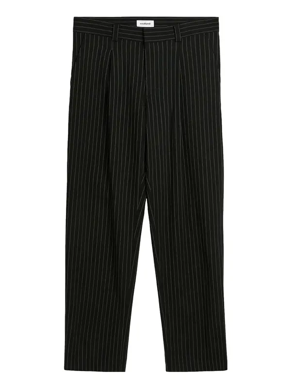 SOULLAND Aidan Pinstripe Trousers - Black